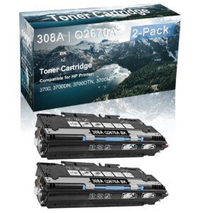 2-pack (black) compatible high yield 308a | q2670a laser printer toner cartridge use for hp 2500l 2500n printer