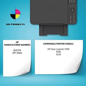 HQ Products © Remanufactured Replacement for HP 308A Black (Q2670A) Toner Cartridge for HP Color Laserjet 3700, 3700DN, 3700DTN, 3700N Series Printers.