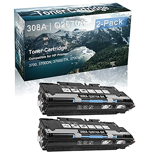 2-Pack (Black) Compatible 3700 3700DN 3700DTN 3700N Printer Toner Cartridge High Capacity Replacement for HP 308A | Q2670A Toner Cartridge