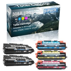 5-pack (2bk+c+y+m) compatible high capacity 308a 311a | q2670a q2681a q2682a q2683a toner cartridge use for hp 3700 3700dn 3700dtn 3700n printer