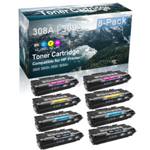 8-pack (2bk+2c+2y+2m) compatible 3500 3500n 3550 3550n printer toner cartridge high capacity replacement for hp 308a 309a | q2670a q2671a q2672a q2673a toner cartridge