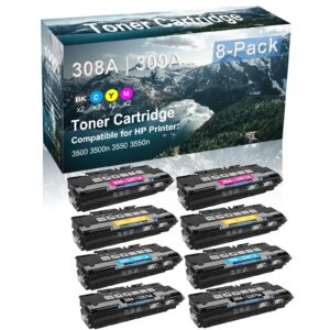 8-pack (2bk+2c+2y+2m) compatible high capacity 308a 309a | q2670a q2671a q2672a q2673a toner cartridge use for hp 3500 3500n 3550 3550n printer