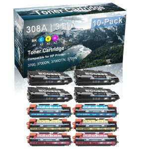 10-pack (4bk+2c+2y+2m) compatible high yield 308a 311a | q2670a q2681a q2682a q2683a laser printer toner cartridge use for hp 2500l 2500n printer