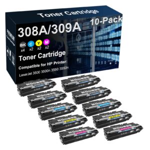 10-pack (4bk+2c+2y+2m) compatible 308a 309a (q2670a q2671a q2672a q2673a) printer toner cartridge used for hp 3500 3500n 3550 3550n printer (high yield)