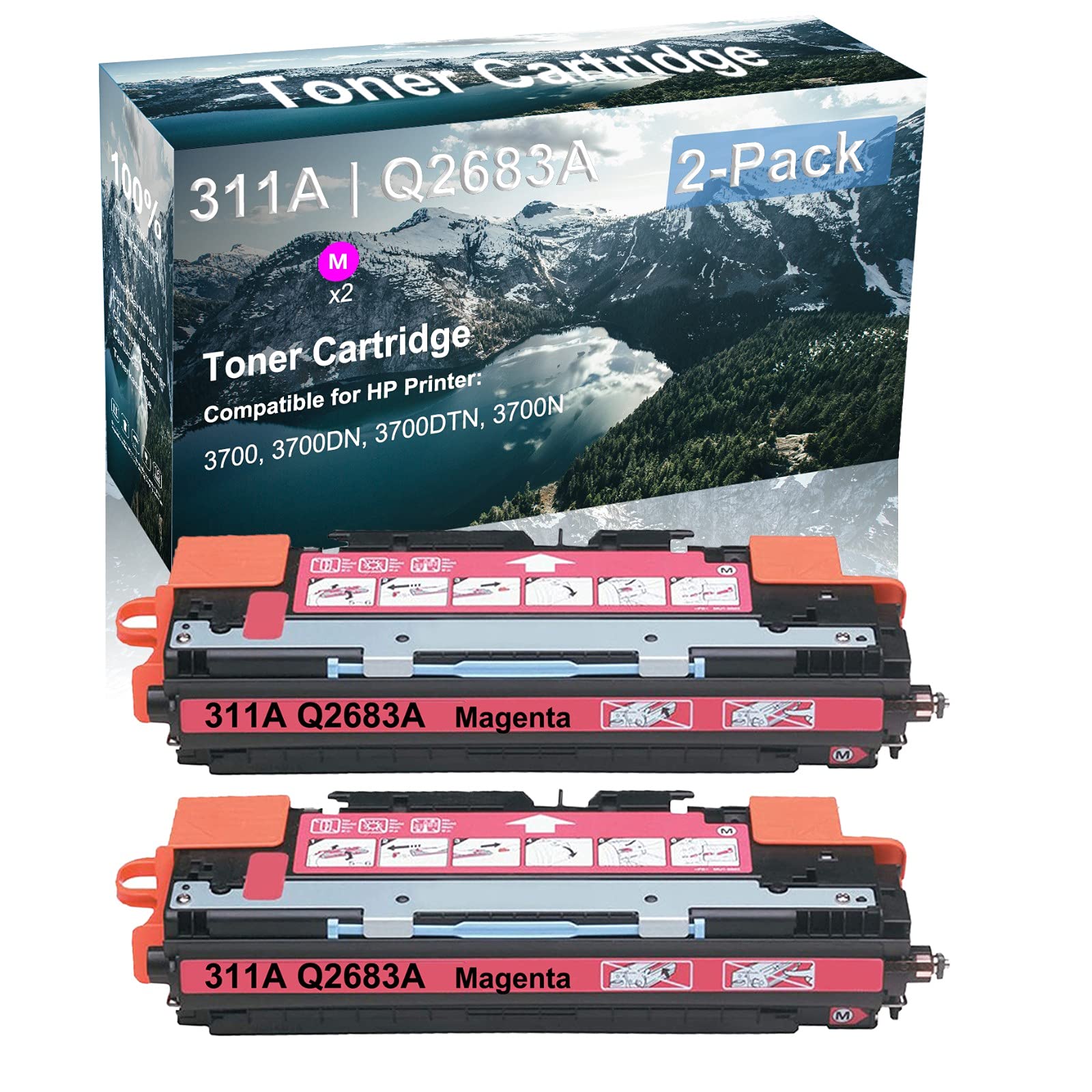 2-Pack (Magenta) Compatible High Yield 308A 311A | Q2683A Laser Printer Toner Cartridge use for HP 2500L 2500N Printer