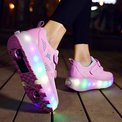 Nsasy Roller Shoes USB Charge Girls Boys Sneakers with Wheels LED Roller Skates Shoes