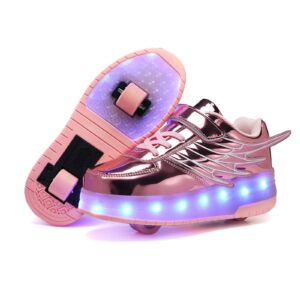 hoverkickes led roller skate shoes for kids boys girls light up roller sneakers with detachable wheels rechargeable flashing wheeled shoes pink