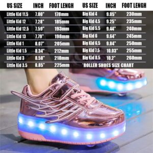 HOVERKICKES LED Roller Skate Shoes for Kids Boys Girls Light Up Roller Sneakers with Detachable Wheels Rechargeable Flashing Wheeled Shoes Pink