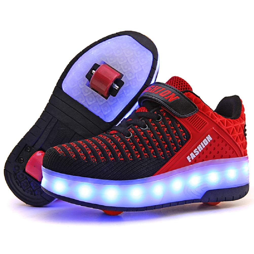 Ufatansy LED Shoes USB Charging Flashing Sneakers Light Up Roller Shoes Skates Sneakers with Wheels for Kids Girls Boys(4 M US =CN36, Double Wheel, Red)