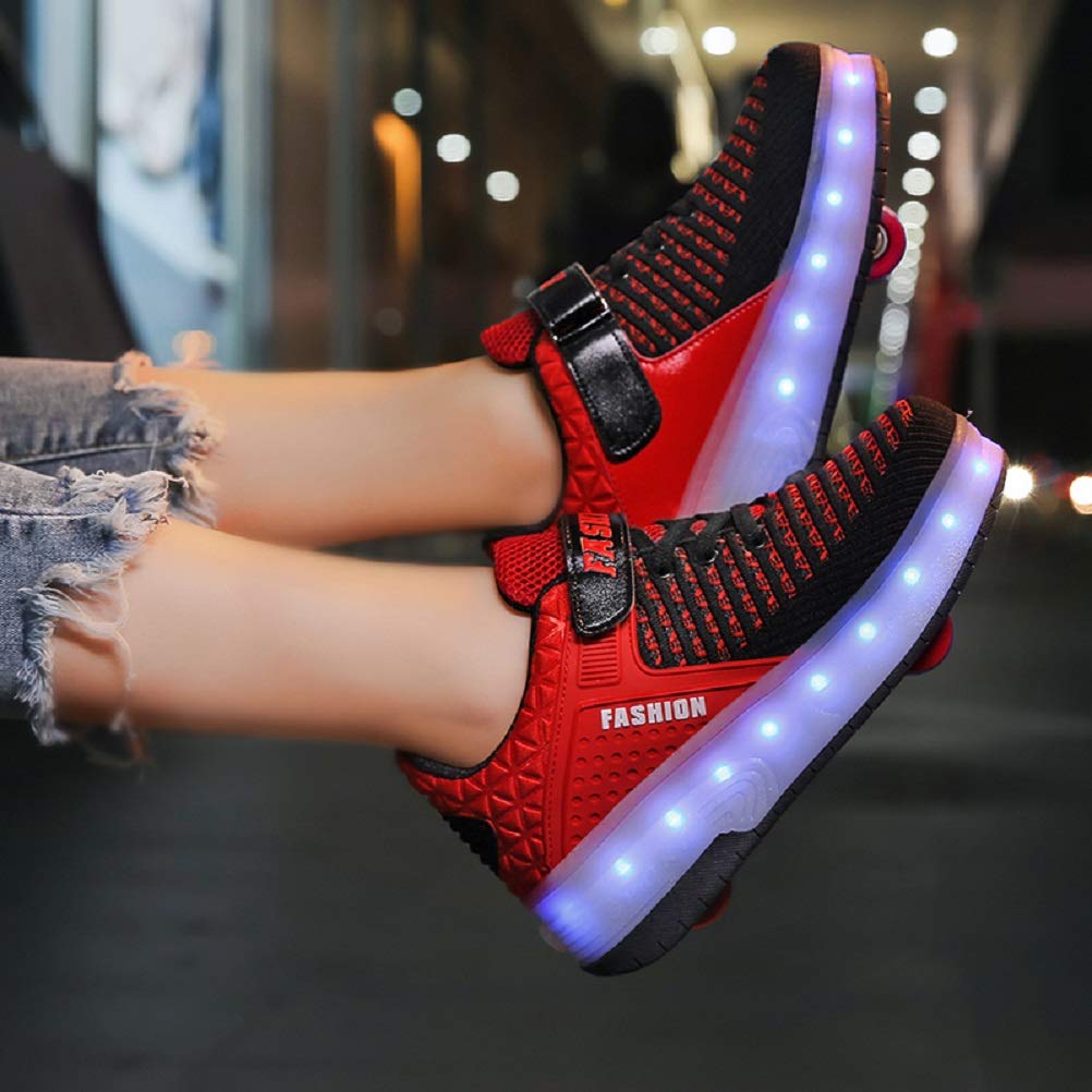 Ufatansy LED Shoes USB Charging Flashing Sneakers Light Up Roller Shoes Skates Sneakers with Wheels for Kids Girls Boys(4 M US =CN36, Double Wheel, Red)