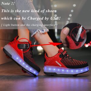 Ufatansy LED Shoes USB Charging Flashing Sneakers Light Up Roller Shoes Skates Sneakers with Wheels for Kids Girls Boys(4 M US =CN36, Double Wheel, Red)