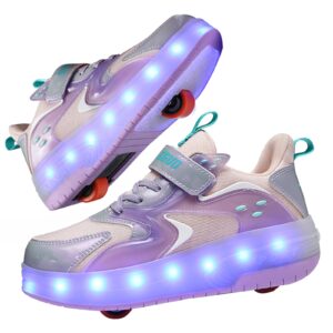 reslide roller shoes with led light two wheels for boys girls rechargeable sport sneaker （pink 4.5 big kid）