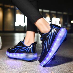 BFOEL Kids Roller Skates USB Chargable LED Light Up Shoes 2 Wheel Skate Sneaker Best Gift for Boys Girls Birthday Thanksgiving Christmas Day Black-blue