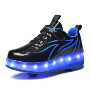 BFOEL Kids Roller Skates USB Chargable LED Light Up Shoes 2 Wheel Skate Sneaker Best Gift for Boys Girls Birthday Thanksgiving Christmas Day Black-blue