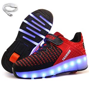 ehauuo kids wheels shoes with lights rechargeable roller skates shoes retractable led flashing sneakers wheels shoes for unisex girls boys beginners gift