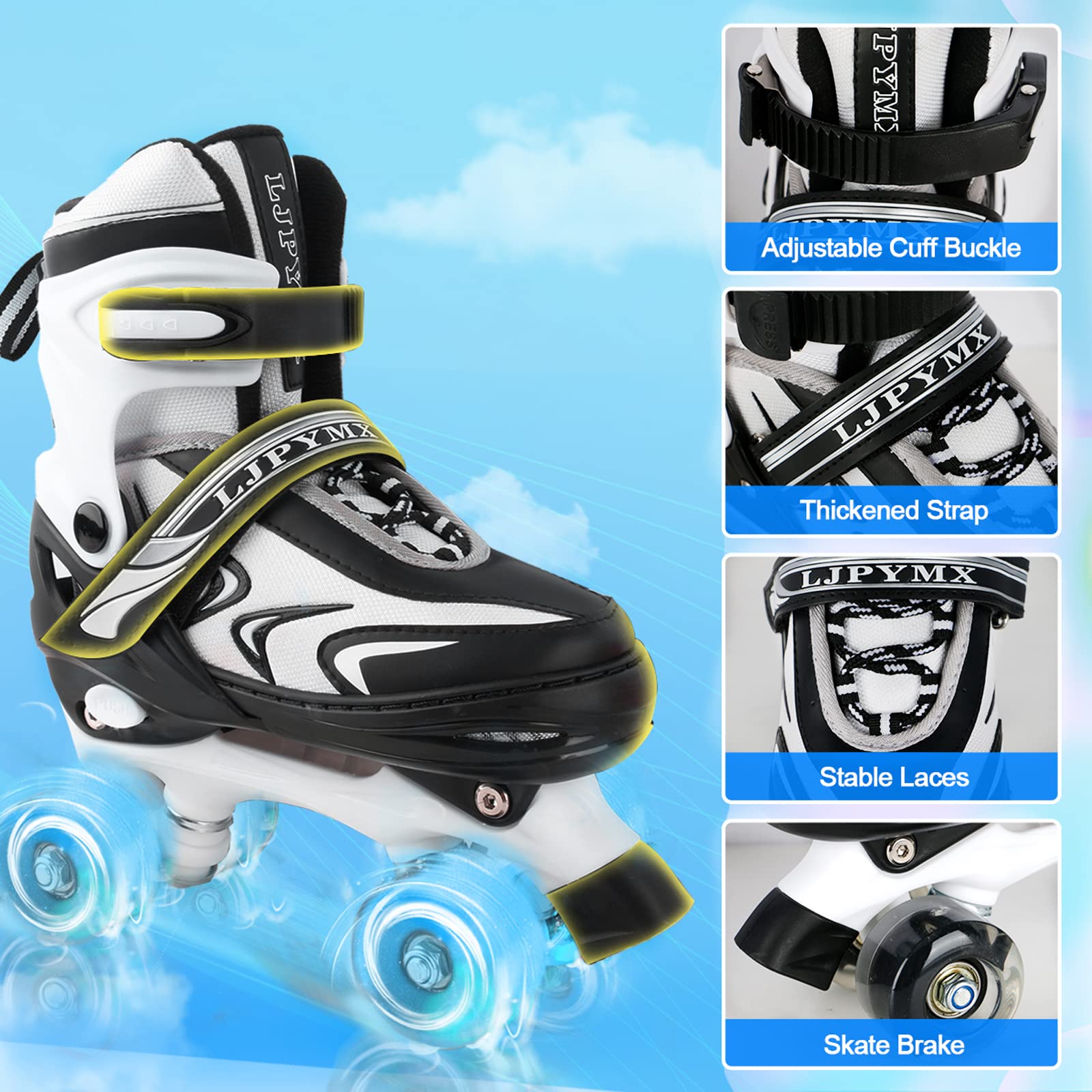 ZHUKAIKJ Roller Skates for Boys and Girls Adjustable Roller Skates for Toddler Kids Roller Skates 4 Sizes with Light up Wheels, for Women and Men, Small