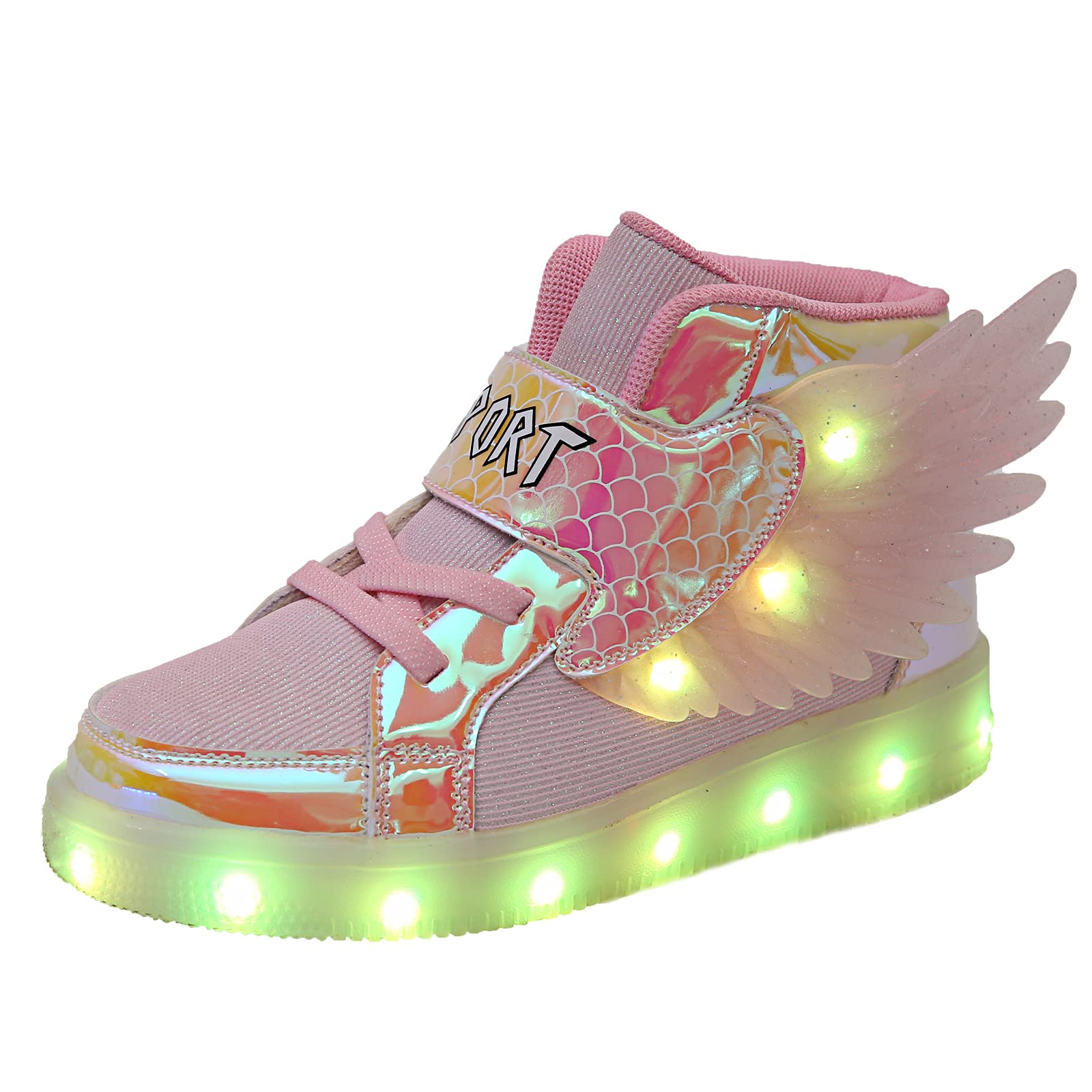 BFOEL Girls Light up Shoes Glow up Shoes with USB Charging Flashing High-top Light up Running Shoes(2 Little Kid, Pink 33)