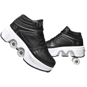 roller skates for women men outdoor,2 in1 parkour shoes with wheels for girls/boys,double row deform kick roller shoes retractable adults/kids,quad roller skates,skating shoes recreation sneakers