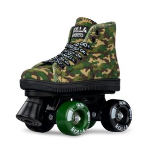 crazy skates rolla roller skates for boys and girls - sneaker-style kids quad skates camo (size: mens 3 / womens 3)