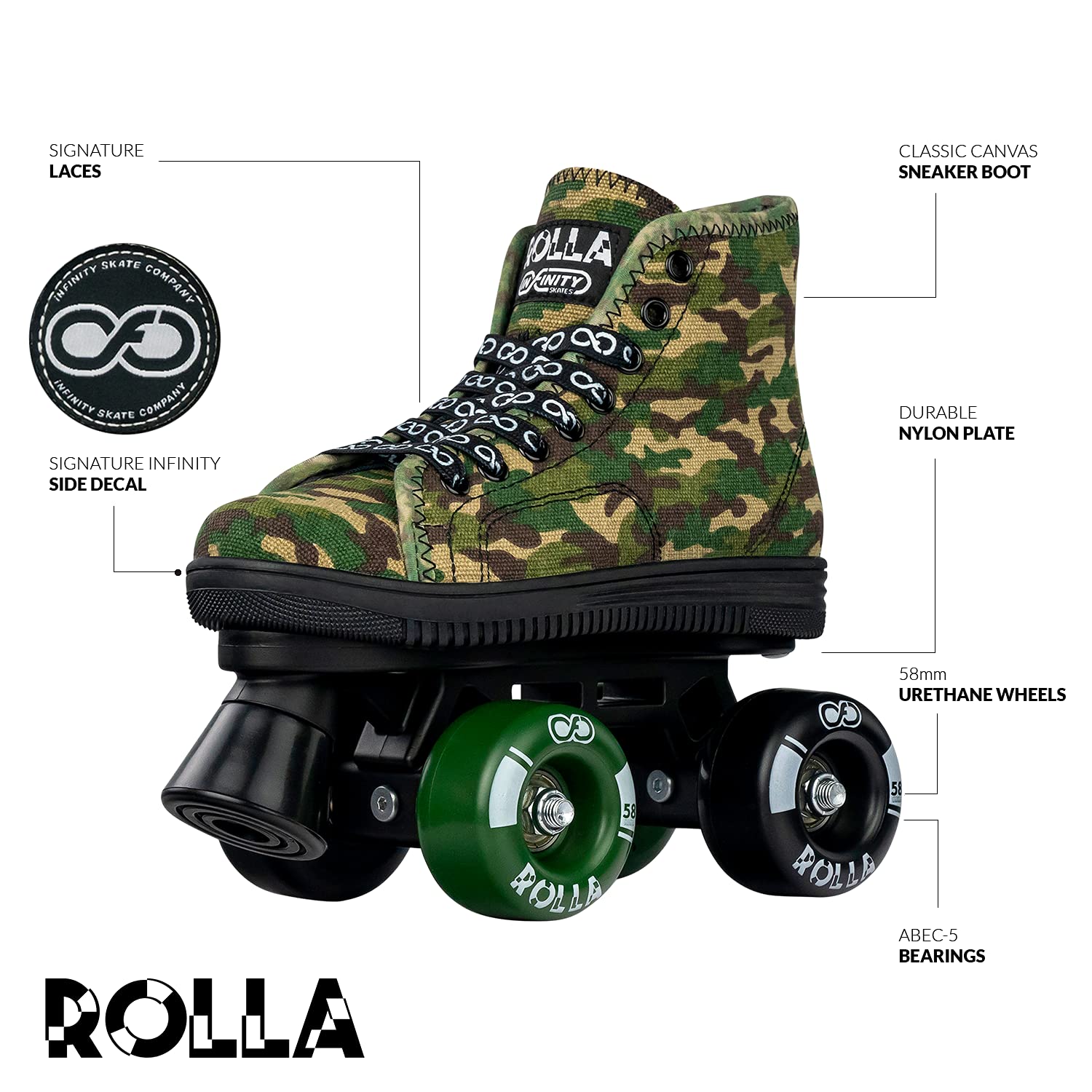 Crazy Skates Rolla Roller Skates for Boys and Girls - Sneaker-Style Kids Quad Skates Camo (Size: Mens 3 / Womens 3)