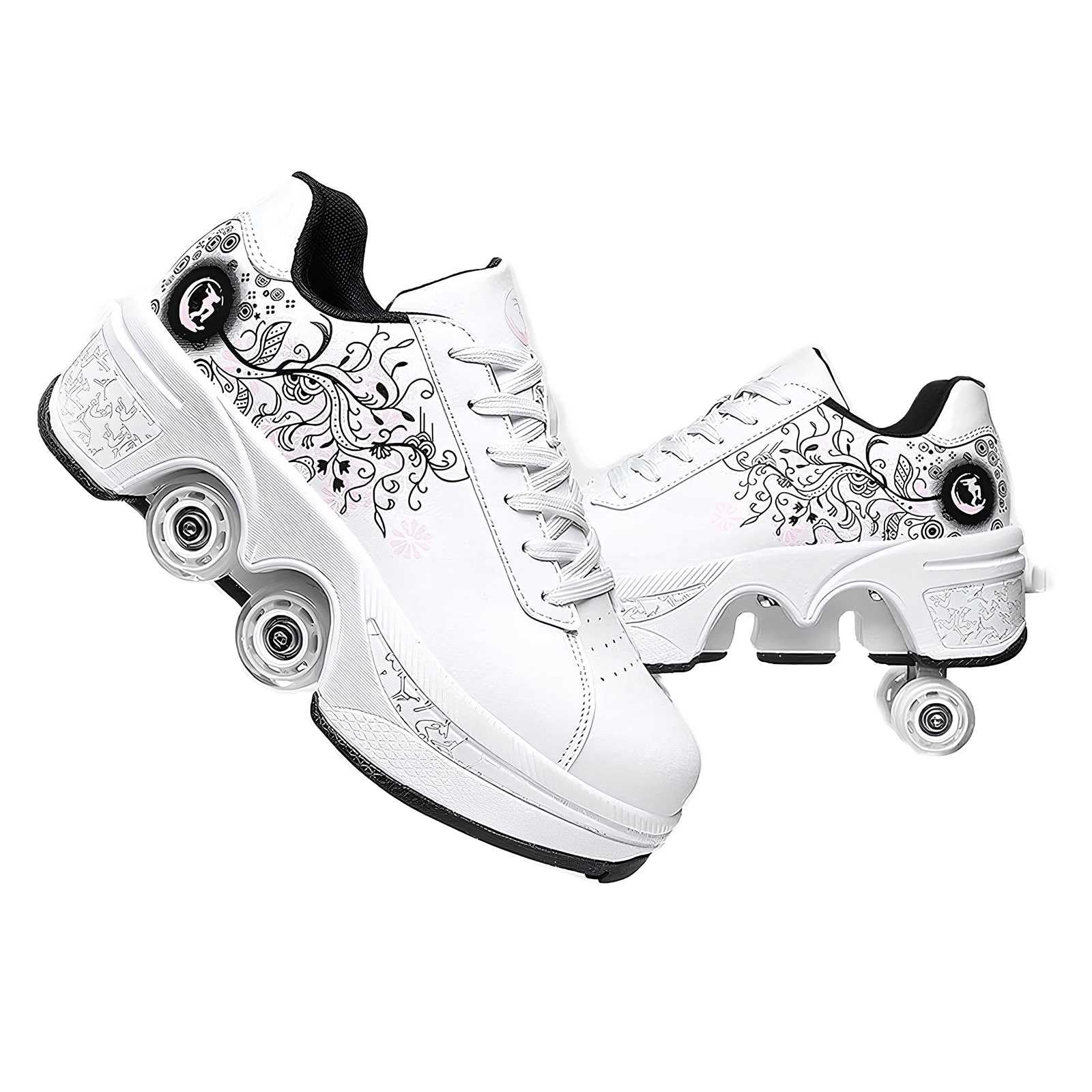 JZYUN Clock Double-Row Deformation Skates, Multifunctional Roller Shoes,Pulley& Outdoor Sneakers 2-in-1 Shoes, Automatic Walking Shoes with 4 Retractable Wheels for Adult Children