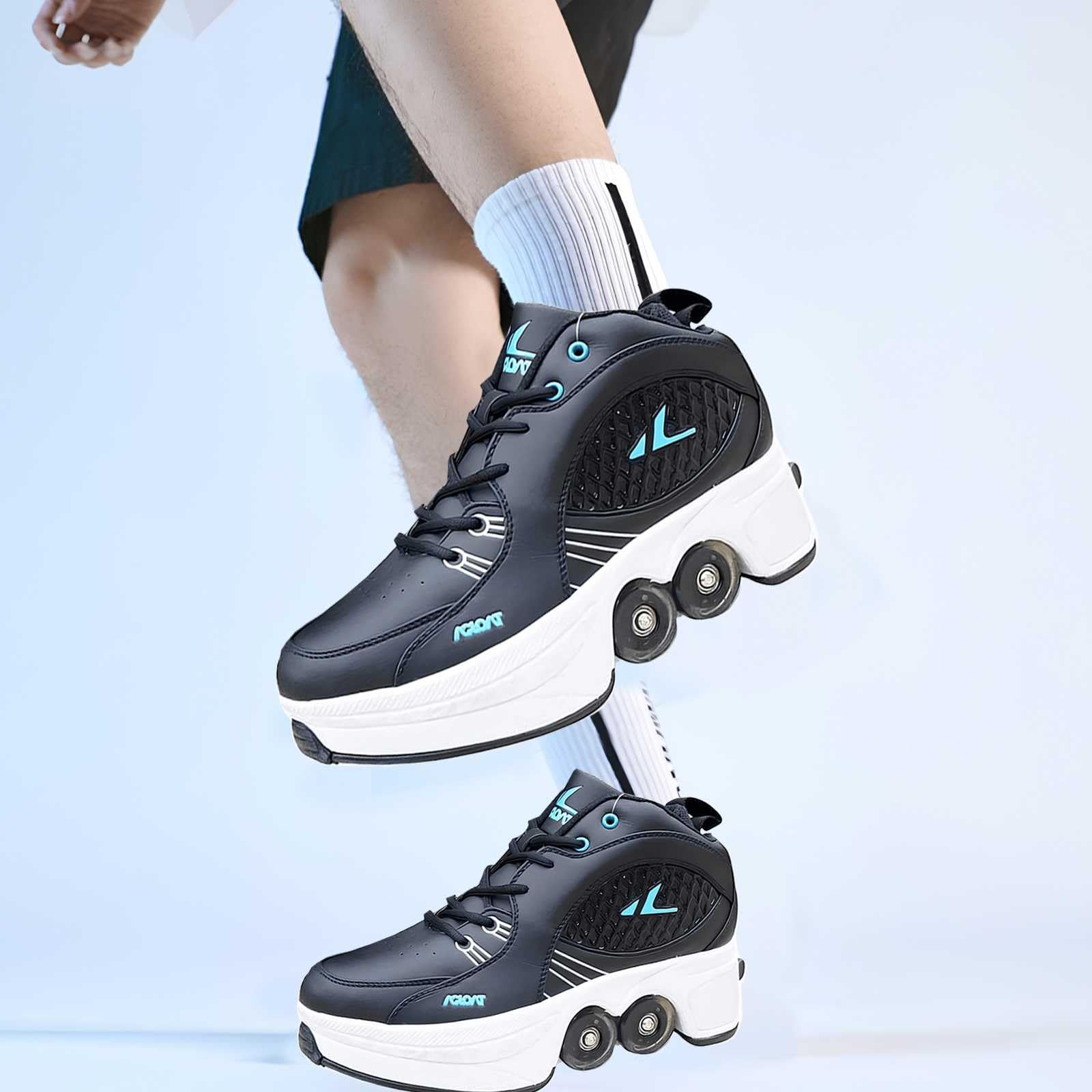 Women's Deformation Roller Skates, Multifunction Adjustable Double Row Roller Shoes for Men, Retractable Four-Wheeled Pulley Rollerskates, Outdoor Automatic Walking Sneakers