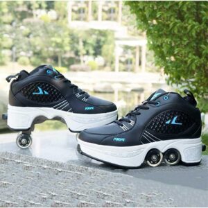 Women's Deformation Roller Skates, Multifunction Adjustable Double Row Roller Shoes for Men, Retractable Four-Wheeled Pulley Rollerskates, Outdoor Automatic Walking Sneakers