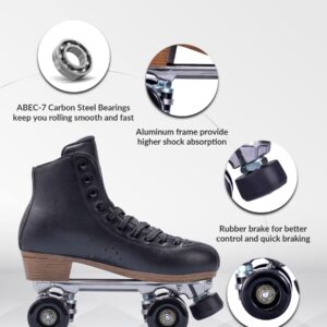 PAPAISON Roller Skates for Women and Girls, Deluxe 2 Layer Microfiber Leather Double Row-Classic Roller Skates for Men, Professional Outdoor Indoor Quad-Skates for Kids & Adults