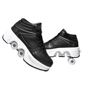 outdoor deformation children's roller skate shoes, adjustable four rounds rollerskates for women, invisible automatic retractable pulley roller shoes for adult male female unisex