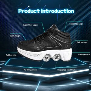 Outdoor Deformation Children's Roller Skate Shoes, Adjustable Four Rounds Rollerskates for Women, Invisible Automatic Retractable Pulley Roller Shoes for Adult Male Female Unisex