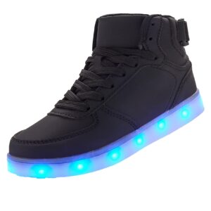 diyjts kids led light up shoes, fashion high top led sneakers usb rechargeable glowing luminous shoes for boys girls toddler child black