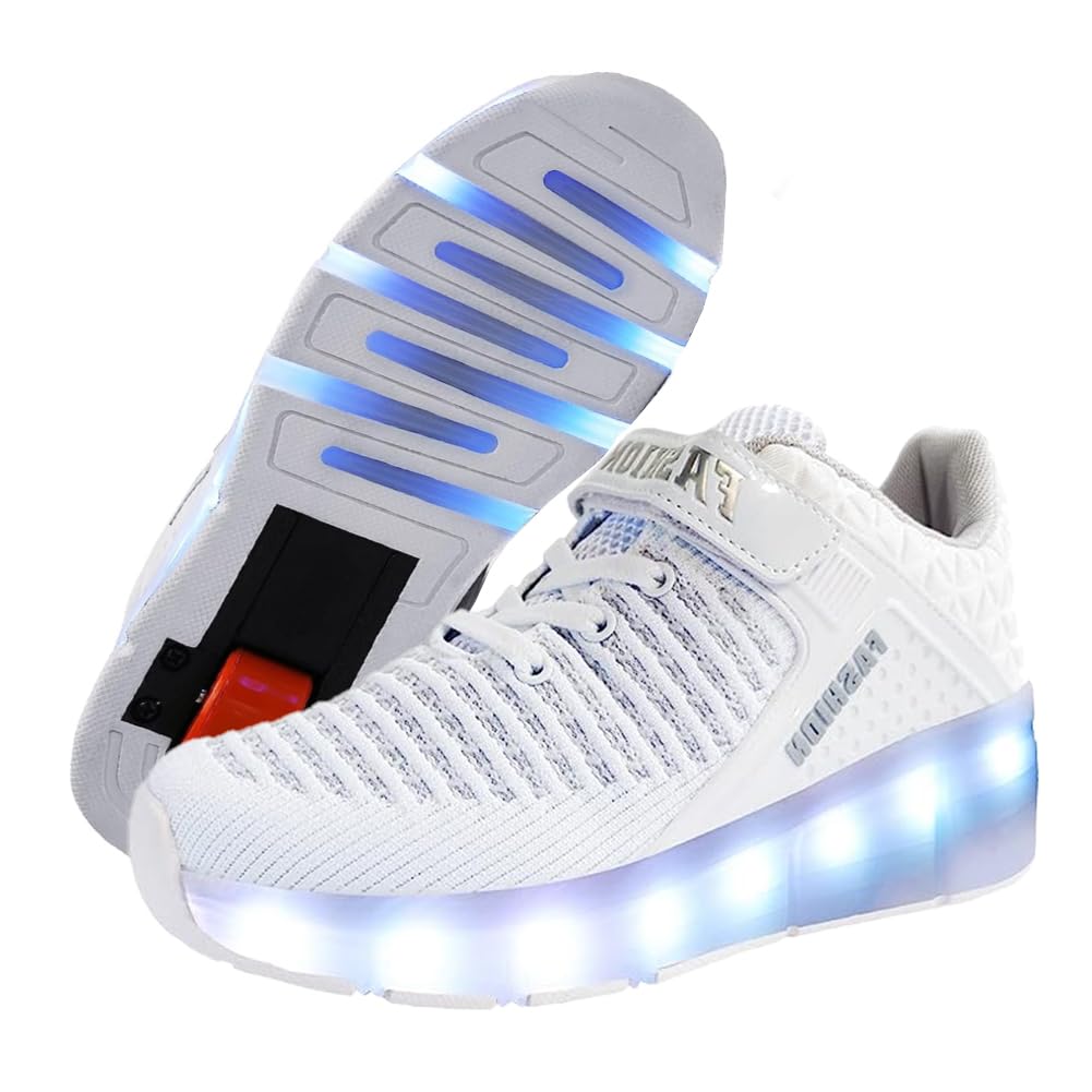 Ehauuo Kids Wheels Shoes with Lights Rechargeable Roller Skates Shoes Retractable LED Flashing Sneakers Wheels Shoes for Unisex Girls Boys Beginners Gift