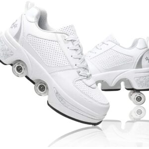 Deformation Roller Shoes Male and Female Skating Shoes Quad Roller Skates Kick Rollers Shoes Retractable Adults/Kids,Invisible Pulley Shoes Skates with Double-Row Outdoor Sneakers