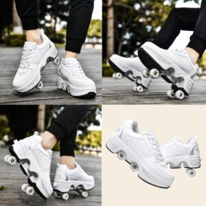 Deformation Roller Shoes Male and Female Skating Shoes Quad Roller Skates Kick Rollers Shoes Retractable Adults/Kids,Invisible Pulley Shoes Skates with Double-Row Outdoor Sneakers