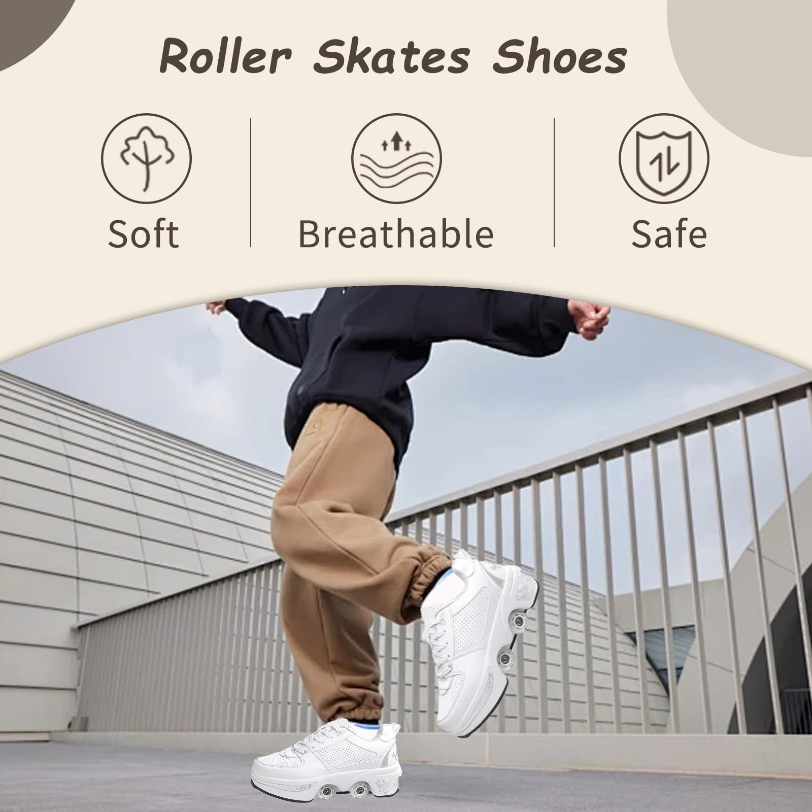 Deformation Roller Shoes Male and Female Skating Shoes Quad Roller Skates Kick Rollers Shoes Retractable Adults/Kids,Invisible Pulley Shoes Skates with Double-Row Outdoor Sneakers