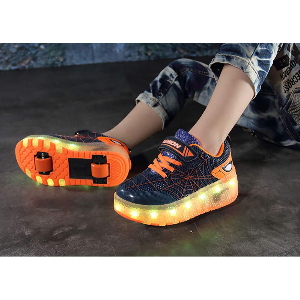 Auhoho Kids Double Wheels Roller Skate Shoes USB Charging Led Light Up Shoes Sneakers for Boys Girls 6.5 M US Big Kid,Orange