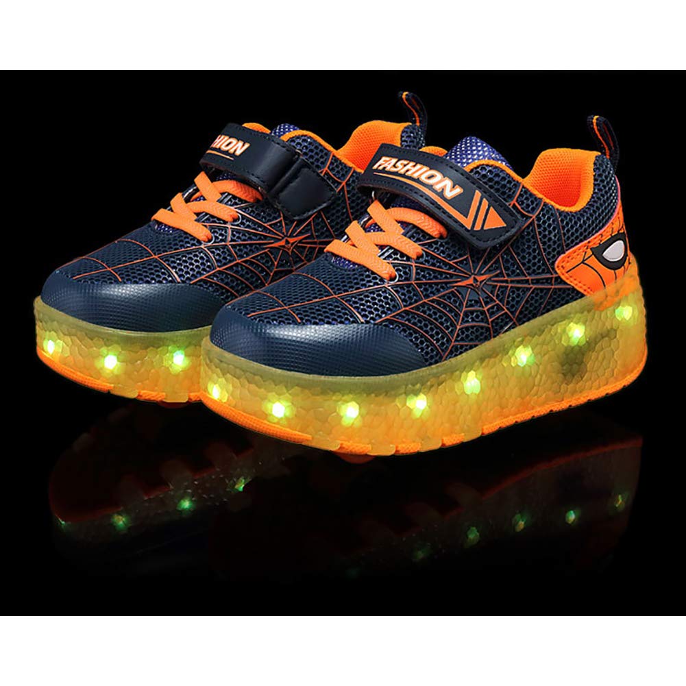 Auhoho Kids Double Wheels Roller Skate Shoes USB Charging Led Light Up Shoes Sneakers for Boys Girls 6.5 M US Big Kid,Orange