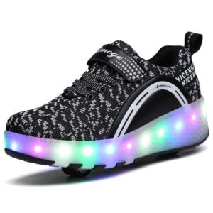 ylllu kids led skates shoes usb chargable with double wheels light up roller shoes gift for girls boys children(4.5 us little kid, black)