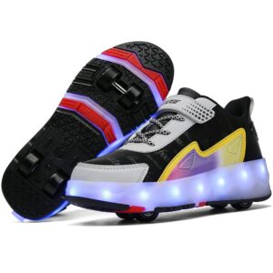 ceieoe kids roller skates sneaker with 4 wheels colorful led sport shoes can charge for beginner best gift more balanced