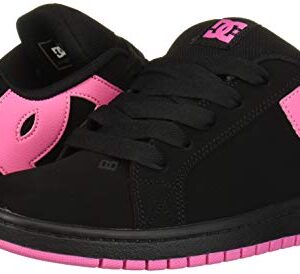 DC Unisex-Child Court Graffik Low Top Skate Shoe Sneaker, Black/Pink, 1 M M US Big Kid