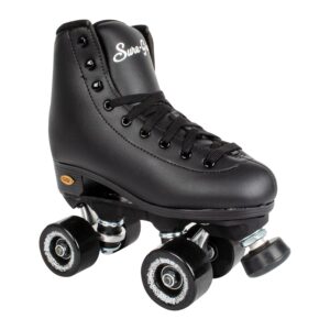 sure grip fame men & women premium roller skates black leatherette | stylish skates for indoors - double structure, stronger grip, extra long laces - suitable for beginners