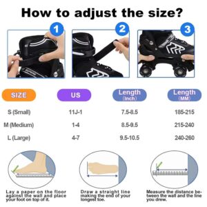 Kids Roller Skates for Boys and Girls, Women and Men, 4 Size Adjustable Adult Kids Roller Skates Outdoor Indoor, Patines para Niñas Niños with Light up Wheels Large Size