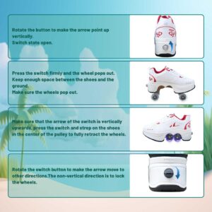 Casual Roller Skates for Girls Women, Adjustable Deformation Skates for Boys Men, Outdoor Sports Roller Skates with 4 Wheels Can Be Hidden, Perfect Skating Beginners Gift