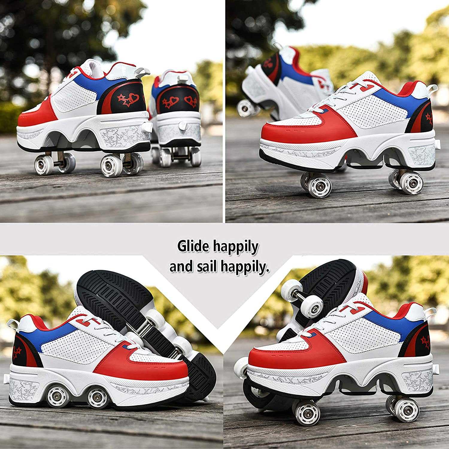 Casual Roller Skates for Girls Women, Adjustable Deformation Skates for Boys Men, Outdoor Sports Roller Skates with 4 Wheels Can Be Hidden, Perfect Skating Beginners Gift