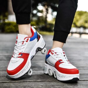 Casual Roller Skates for Girls Women, Adjustable Deformation Skates for Boys Men, Outdoor Sports Roller Skates with 4 Wheels Can Be Hidden, Perfect Skating Beginners Gift