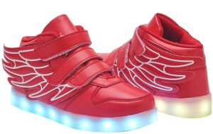 led light up shoes with flying wings for boys girls kids hip-top flashing sneakers for festivals, party, christmas, halloween,friend gift with usb charging, red 35