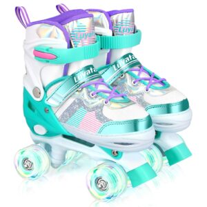 luyata roller skates for girls boys adjustable, 4 size ages 6-12 & 3-5, kids roller skates with light up 8 shining wheels, 3 color shining roller skates for toddlers boys girls beginners