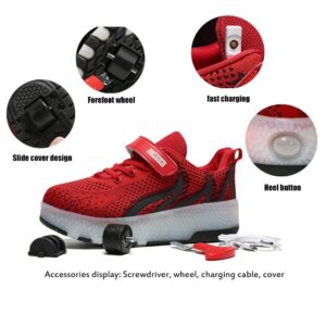 qyy Led Rechargeable Double Wheel Roller Shoes Fashion Sneakers Kids Skateboarding for Girls Boys with Wheels Comfortable Mesh Surface Thanksgiving Christmas Day Best GiftBlack-USA 4