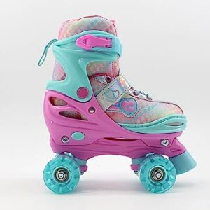 Sportneer Kids Roller Skates, Roller Skates with Protective Gear Set, Adjustable Roller Skates with 8 Light up Wheels, for Girls Kids Youth Beginner Indoor & Outdoor Use (1pair)