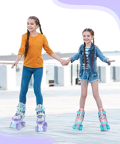 Sportneer Kids Roller Skates, Roller Skates with Protective Gear Set, Adjustable Roller Skates with 8 Light up Wheels, for Girls Kids Youth Beginner Indoor & Outdoor Use (1pair)